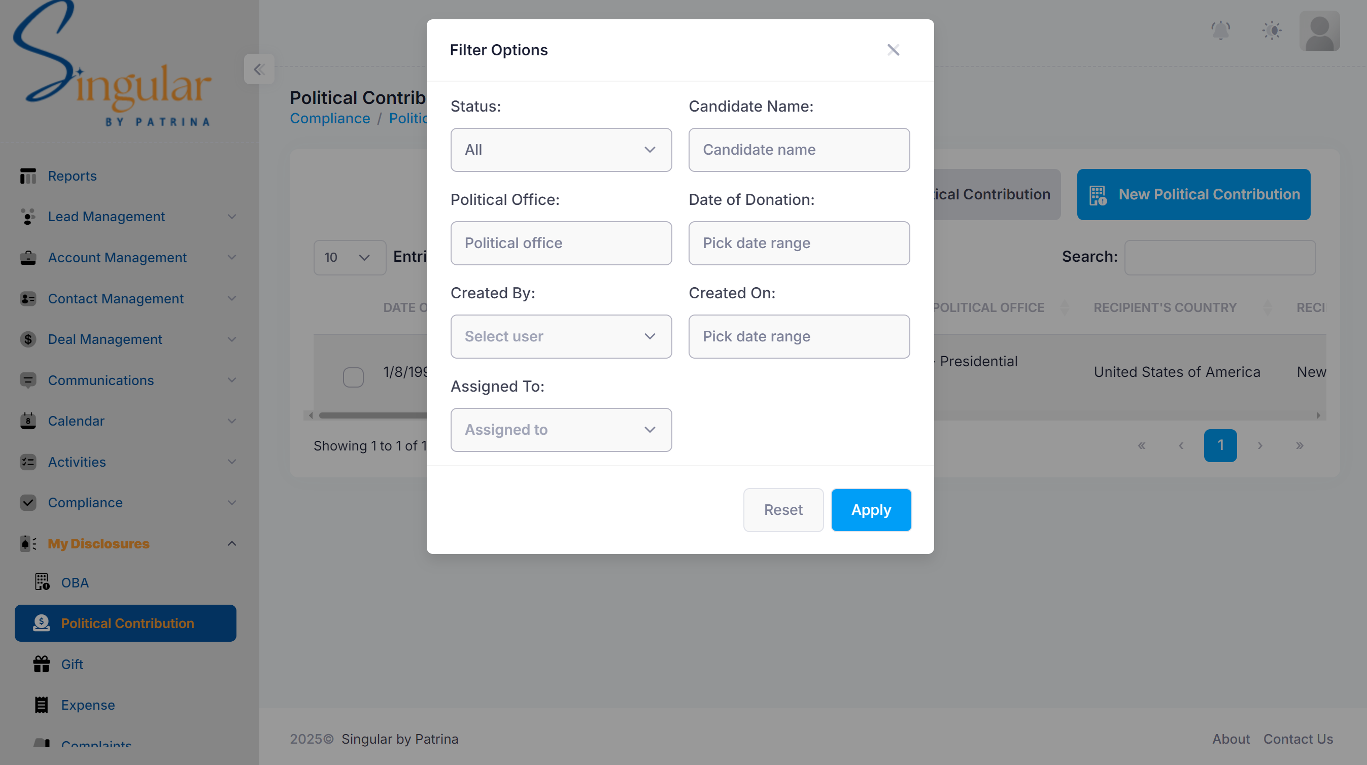 Political Contribution Tracking | Patrina